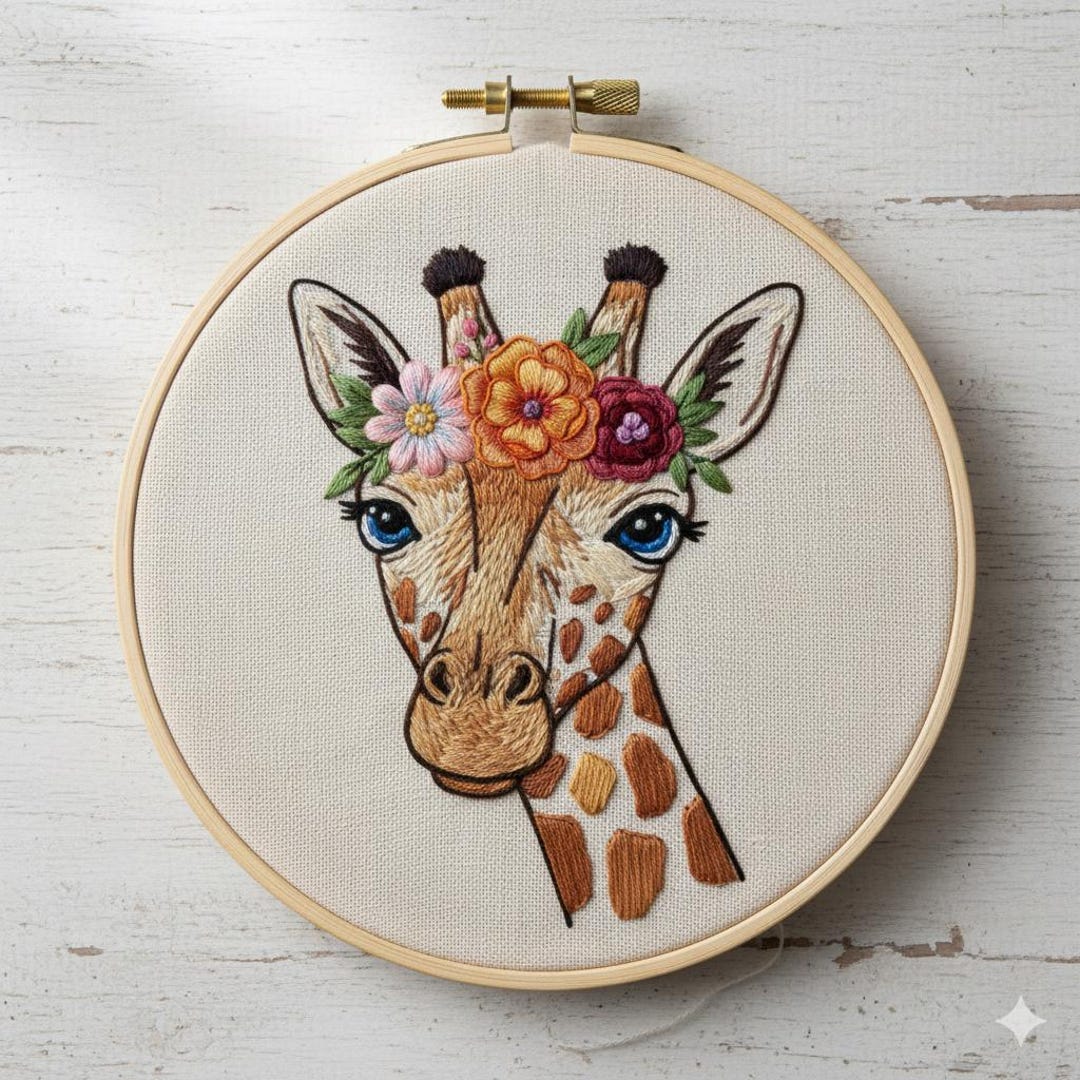 Giraffe Floral Face -giraffe Embroidery Pattern - Etsy