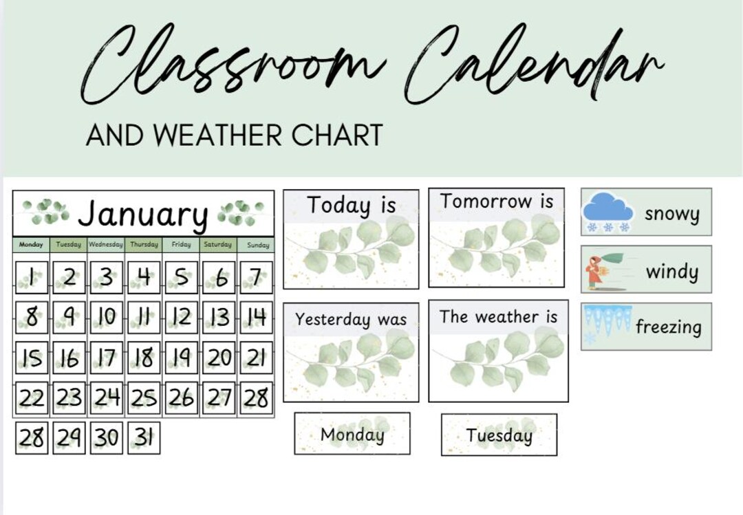 Classroom Calendar & Weather Chart | Printable Daily Calendar for Kids ...