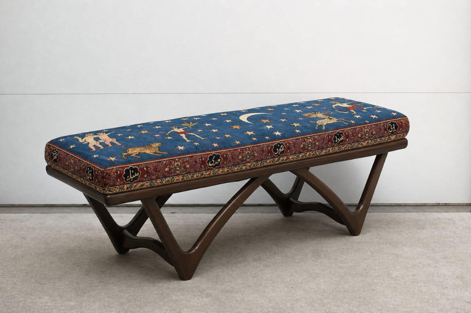 Vintage Tufted Bench | Persian Motif Upholstered Seat | Solid Wood ...
