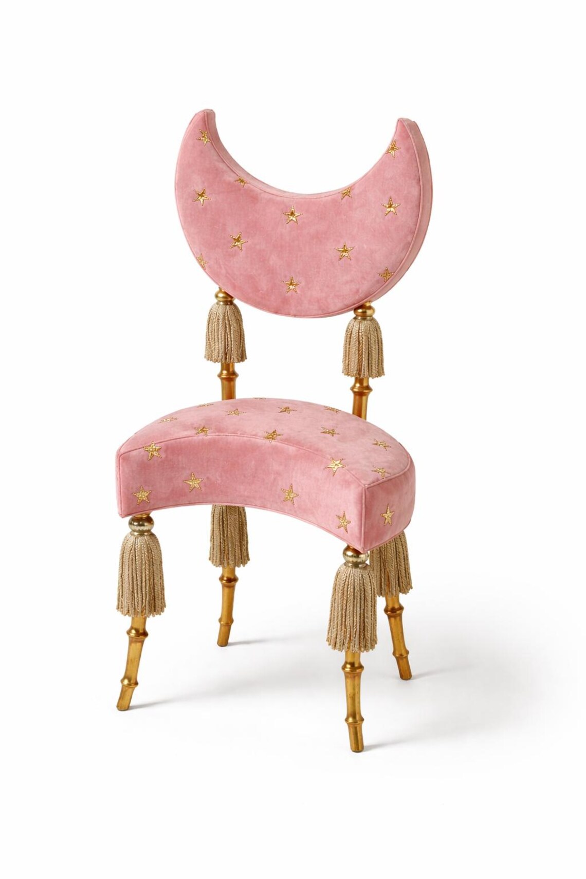 Vintage 1980s Crescent Back Accent Chair in Blush Velvet With Tassel ...