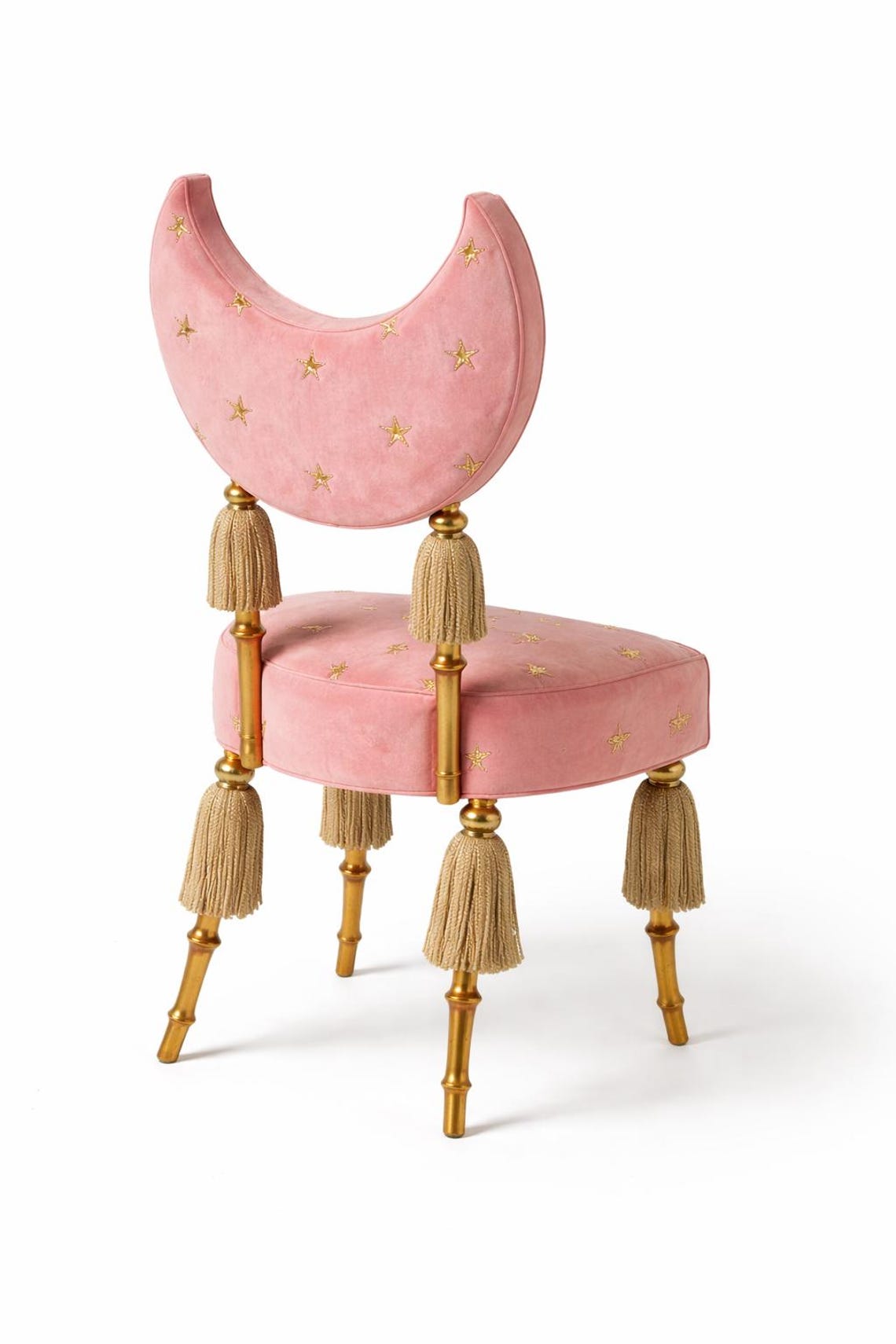 Vintage 1980s Crescent Back Accent Chair in Blush Velvet With Tassel ...