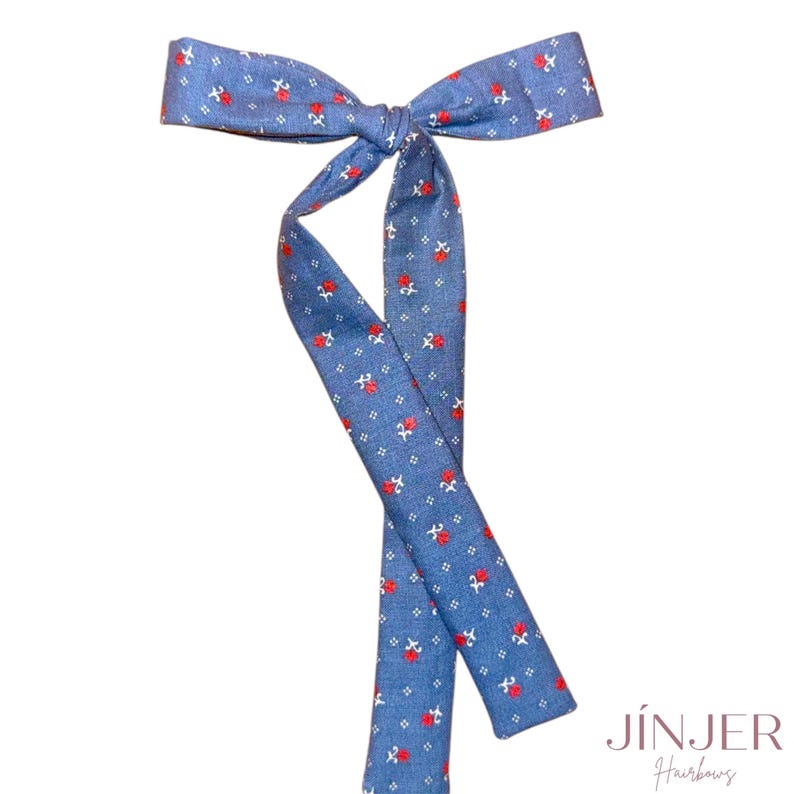 July 4th Hair Bow Denim Blue Floral Hair Bows, Spring Summer Baby Girl ...