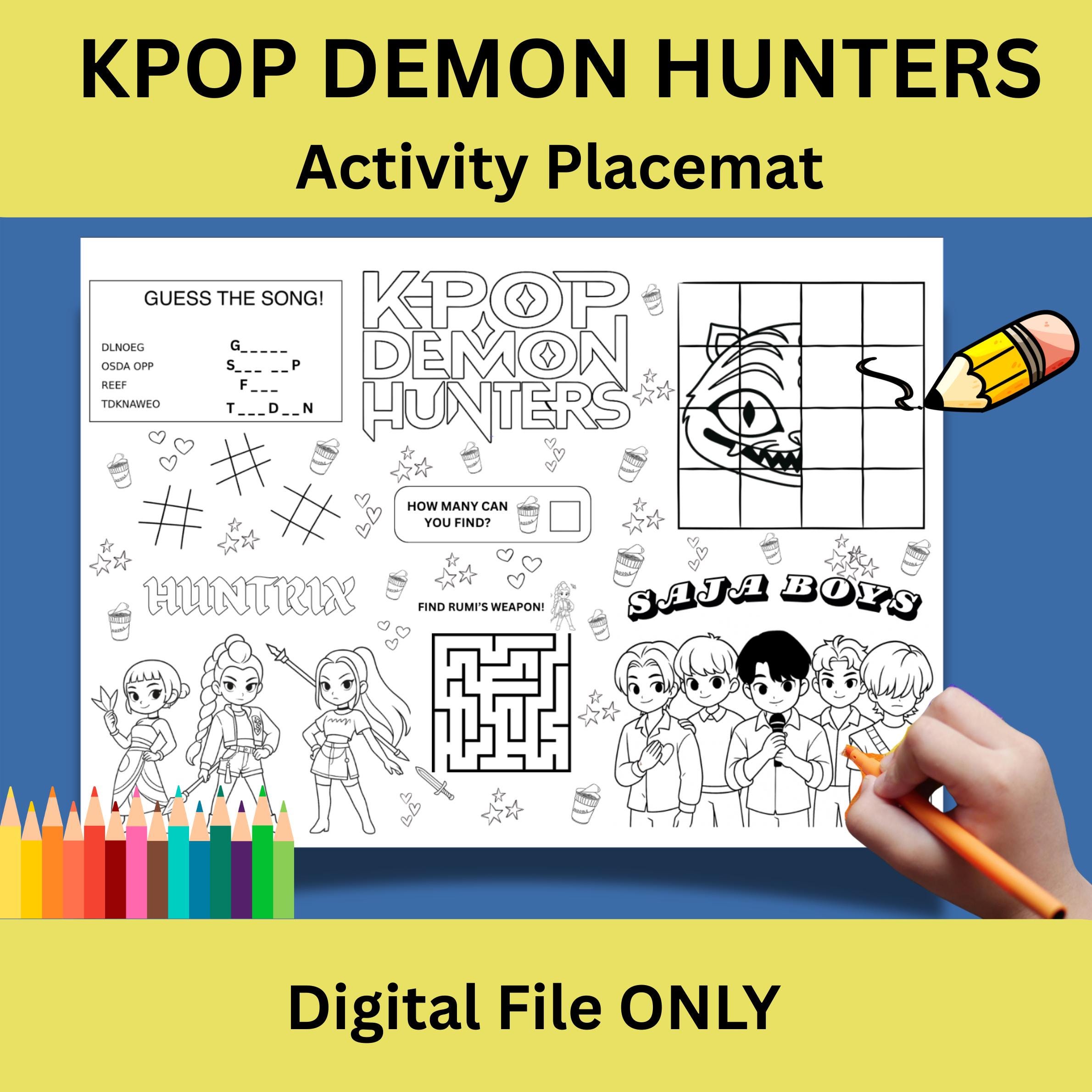 Printable KPOP Demon Hunters Activity Placemat | Kids Coloring ...