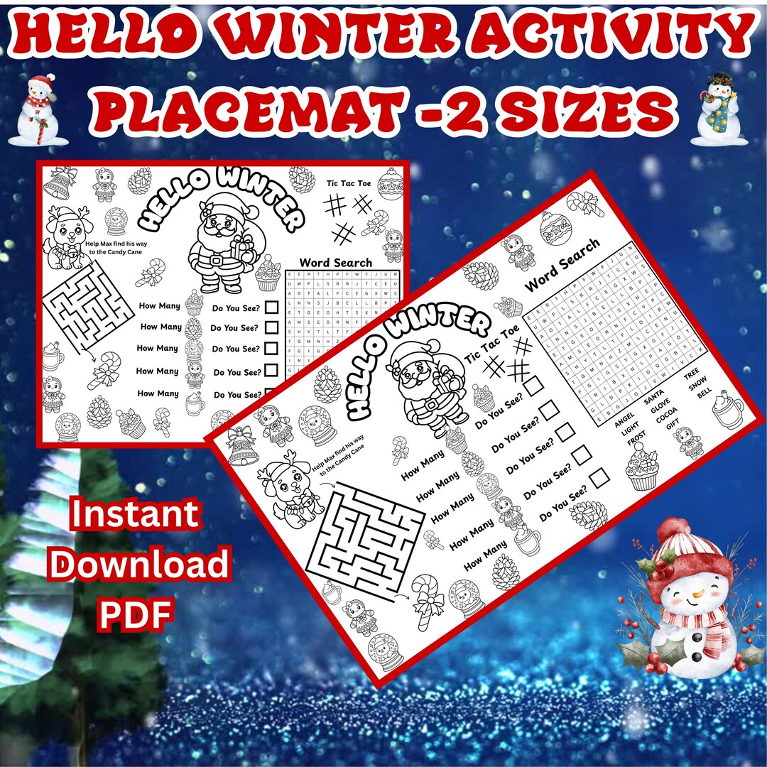 Hello Winter Activity Placemat: Printable Games, Coloring Pages (2 ...