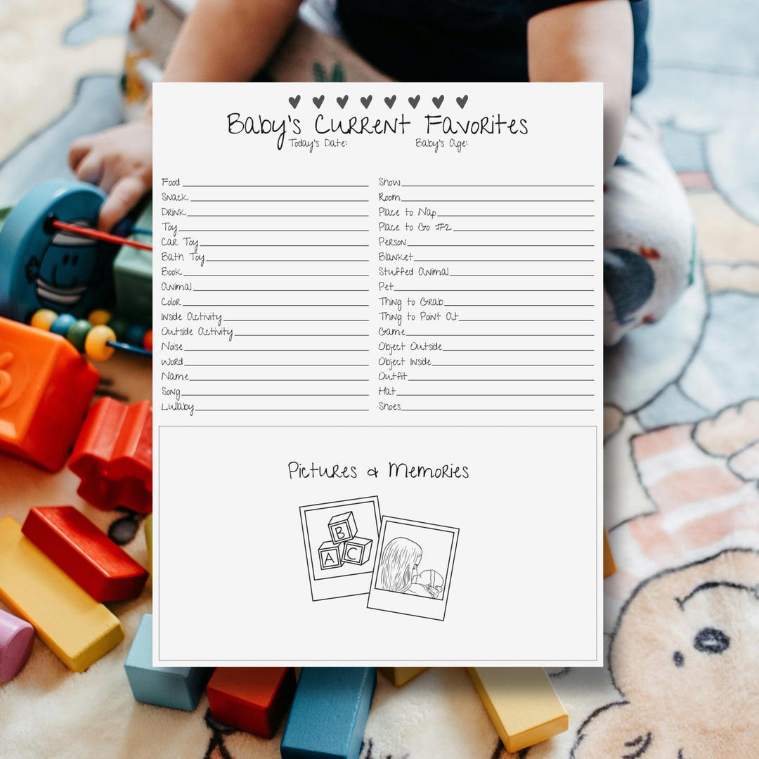 Baby's Current Favorites Printable Page: Keepsake Memory Book Page (PDF ...