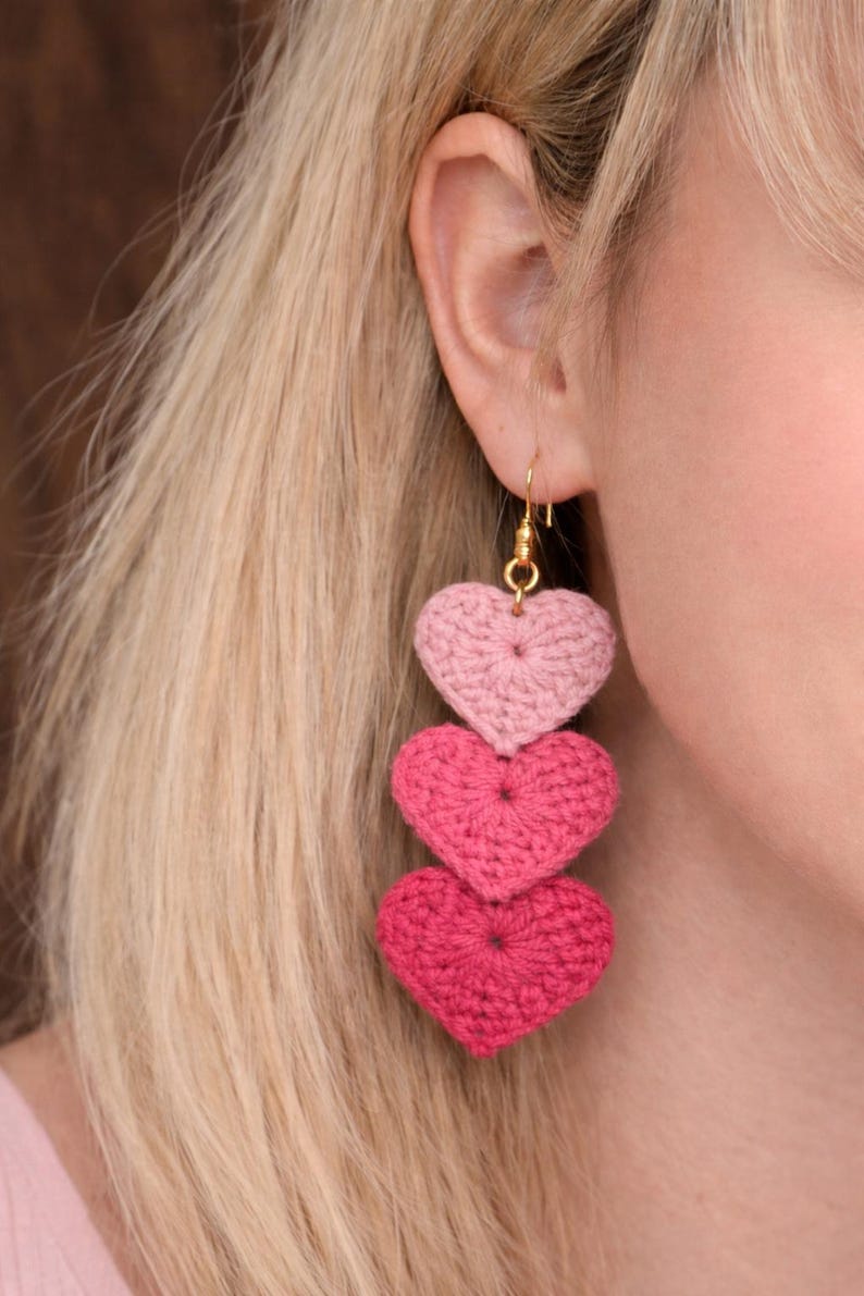 Crochet Heart Earrings Pattern PDF | US Terms | Spring Crochet | Dangle ...