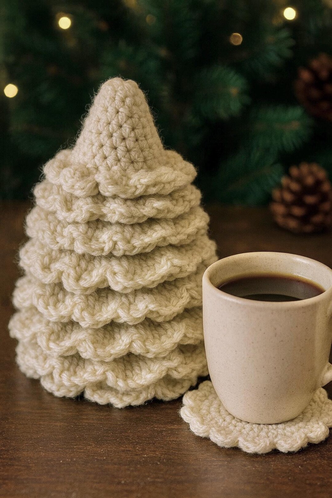 Christmas Tree Coaster Set Crochet Pattern PDF- Ruffled Layered ...