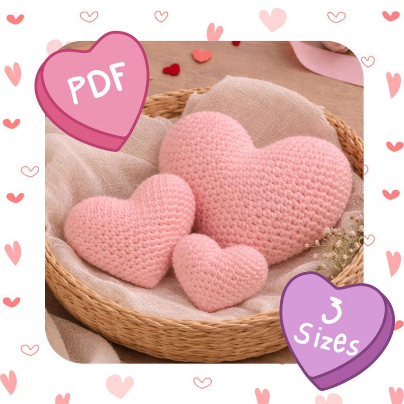 3 Sizes Plush Amigurumi Heart Crochet Pattern PDF | Spring Crochet ...