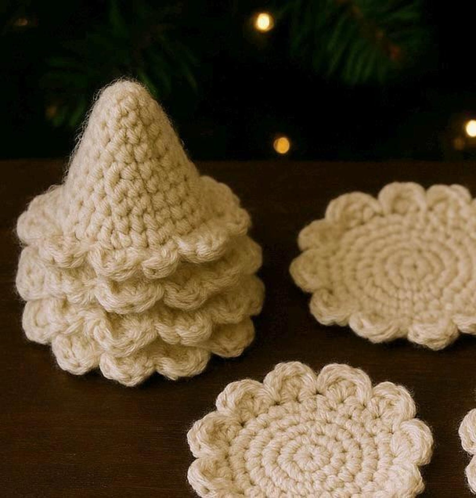 Christmas Tree Coaster Set Crochet Pattern PDF- Ruffled Layered ...