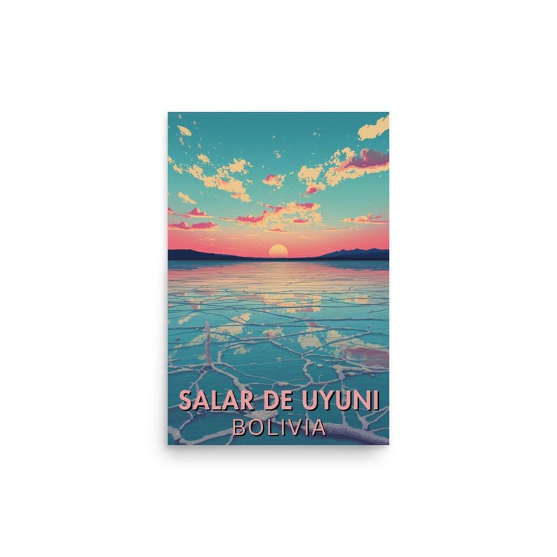 Salar De Uyuni Travel Poster: Retro Sunset Salt Flats Art Print - Etsy