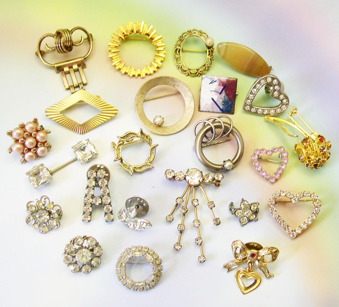 Vintage SCATTER PIN Lot of 23 Brooch RHINESTONES Antique Retro Old ...