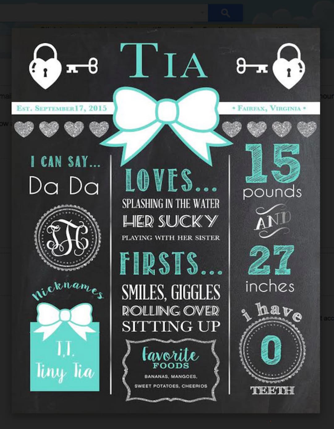 Girls First Birthday Stats Chalkboard Breakfast at Tiffany's Theme ...
