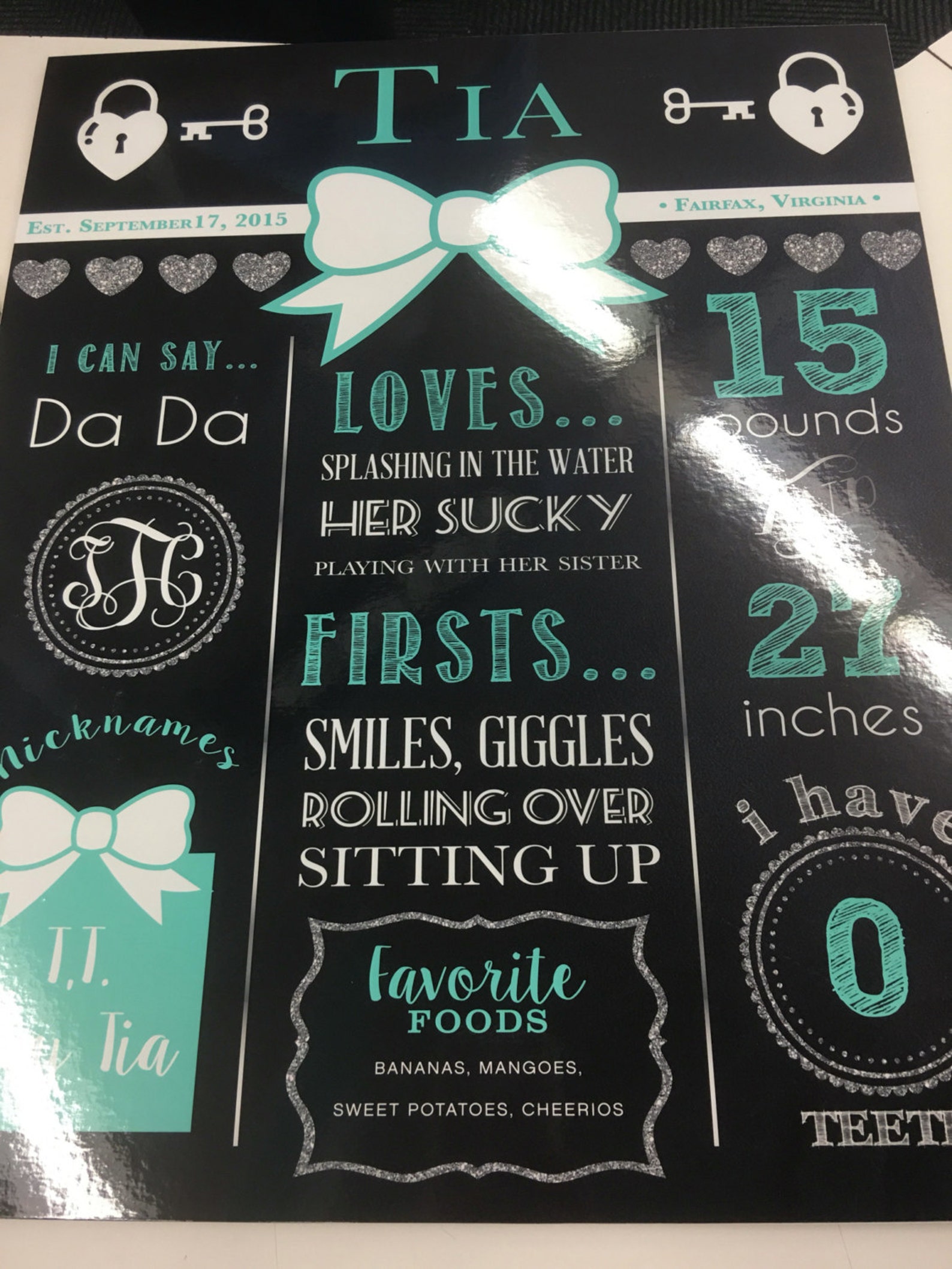 Girls First Birthday Stats Chalkboard Breakfast at Tiffany's Theme ...