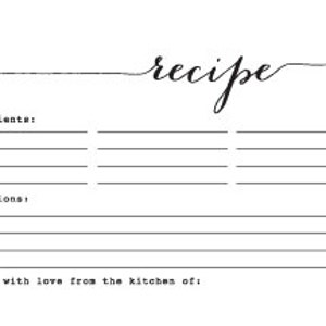 Printable Recipe Card Shared With Love From the Kitchen Of, Reception ...