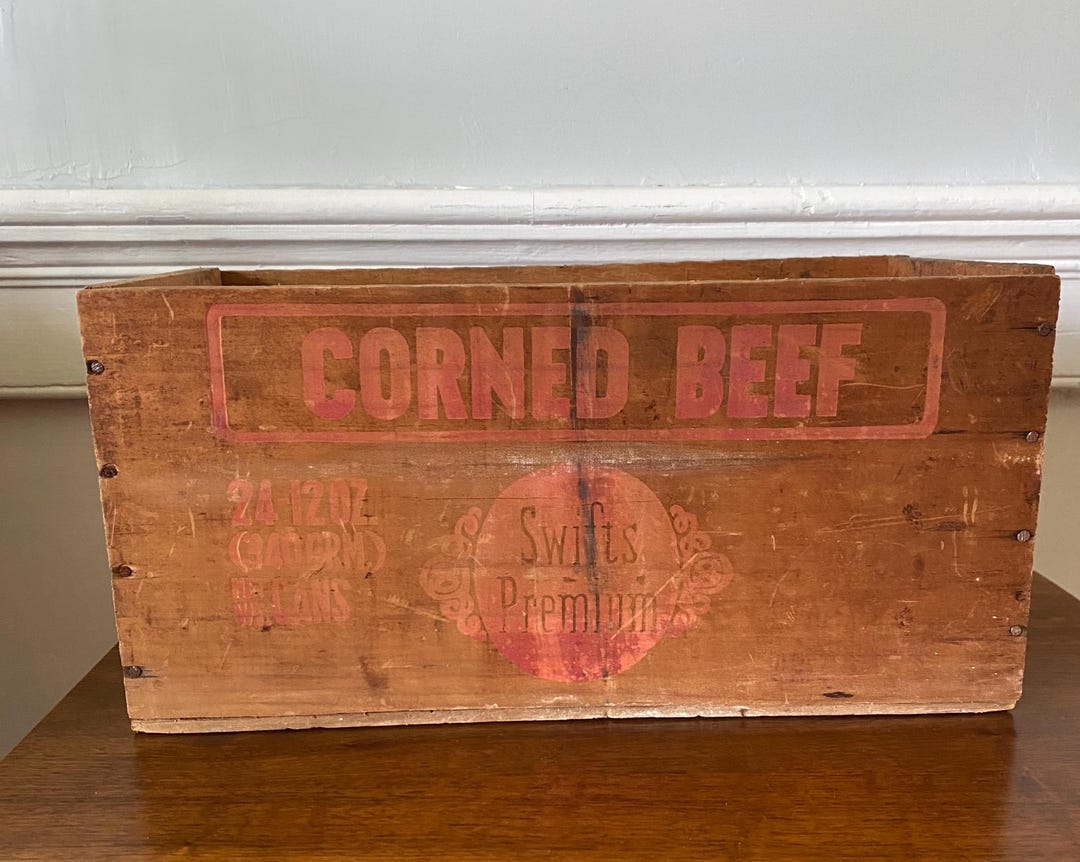 Vintage Wooden Box, Corned Beef Box, Kitchen Storage, Farmhouse, Rustic ...