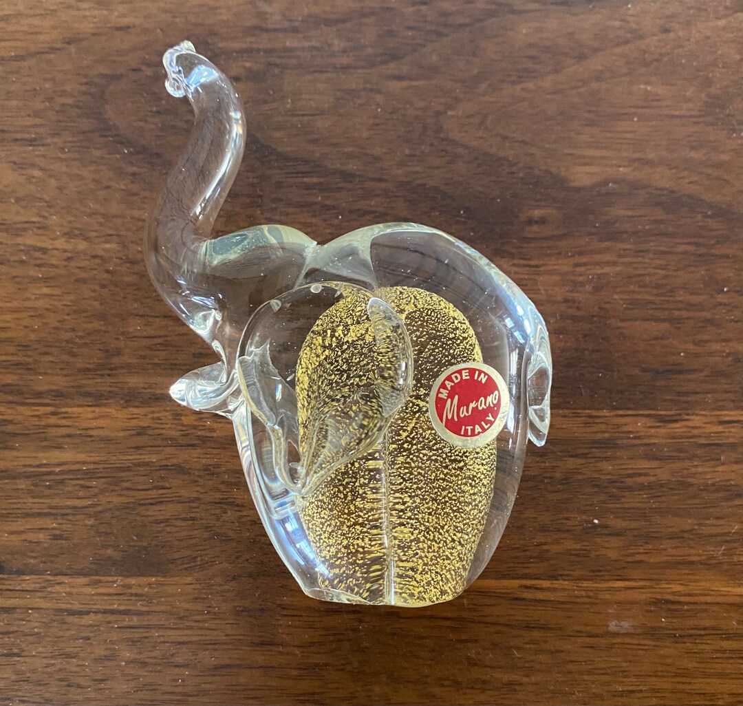 Murano Glass Elephant Paperweight, Gold Infused, 1960s, Red Label ...