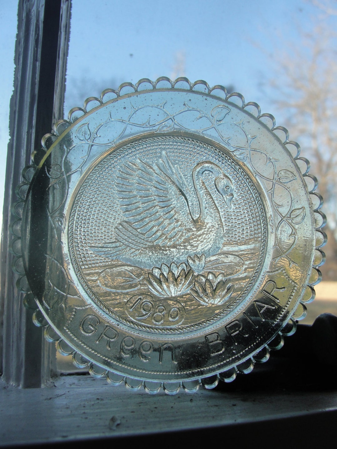 Pairpoint Glass Company Cup Plate, Green Briar Swan 1980 - Etsy