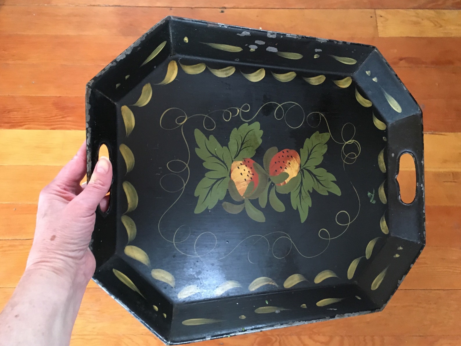 Vintage Tole Painted Metal Tray Strawberries - Etsy
