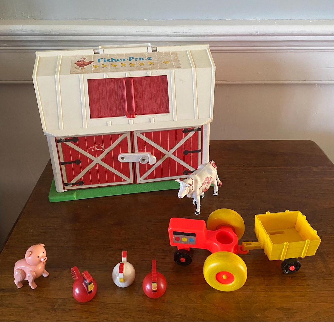 Vintage Fisher Price Farm Set: Barn, Tractor, Animals - Etsy