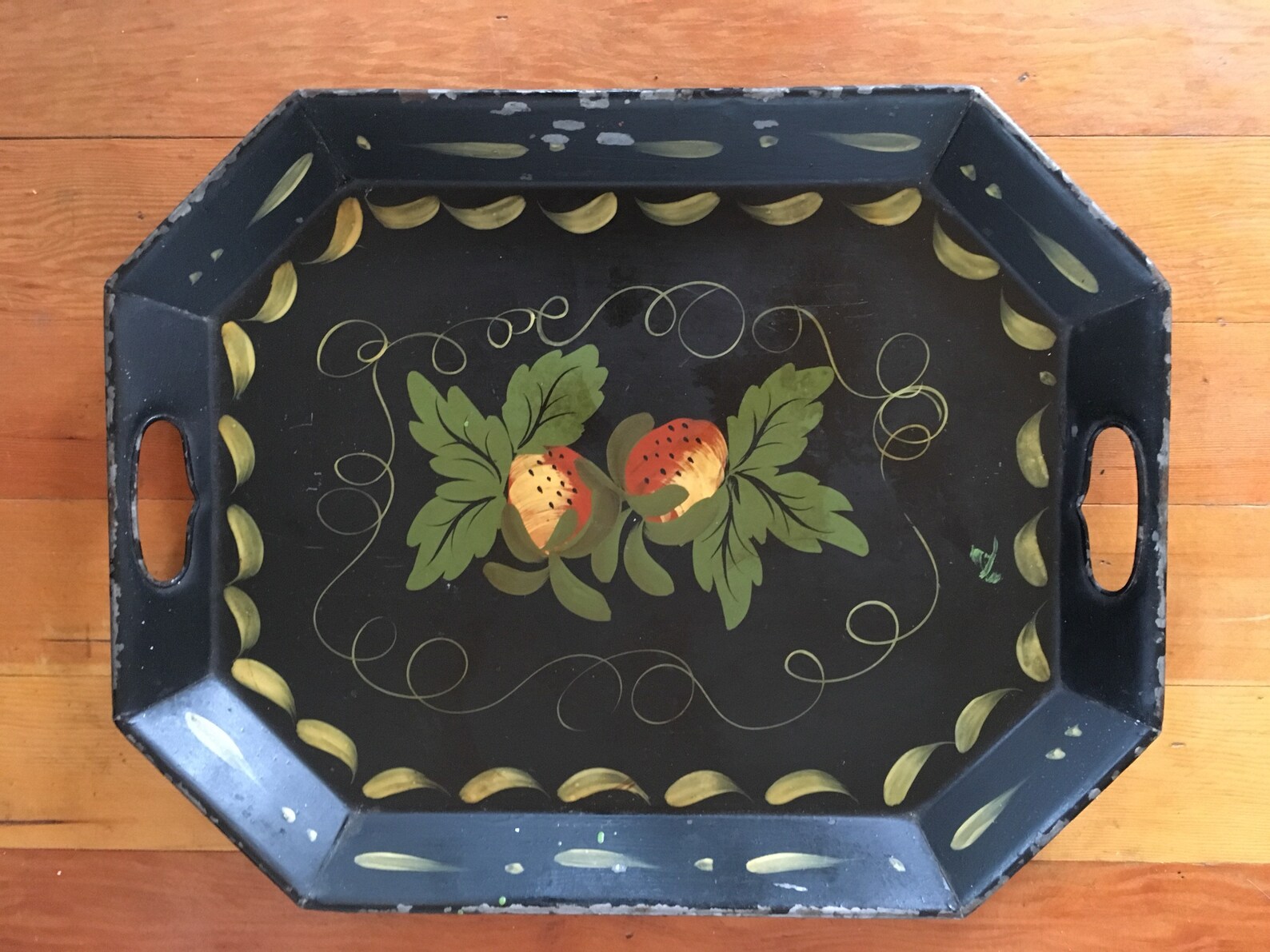 Vintage tole painted metal tray strawberries | Etsy