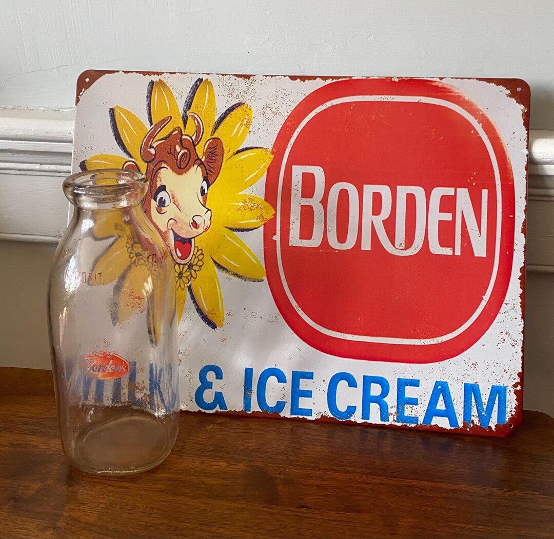 Vintage Collectible Borden Milk Bottle and Reproduction Borden ...