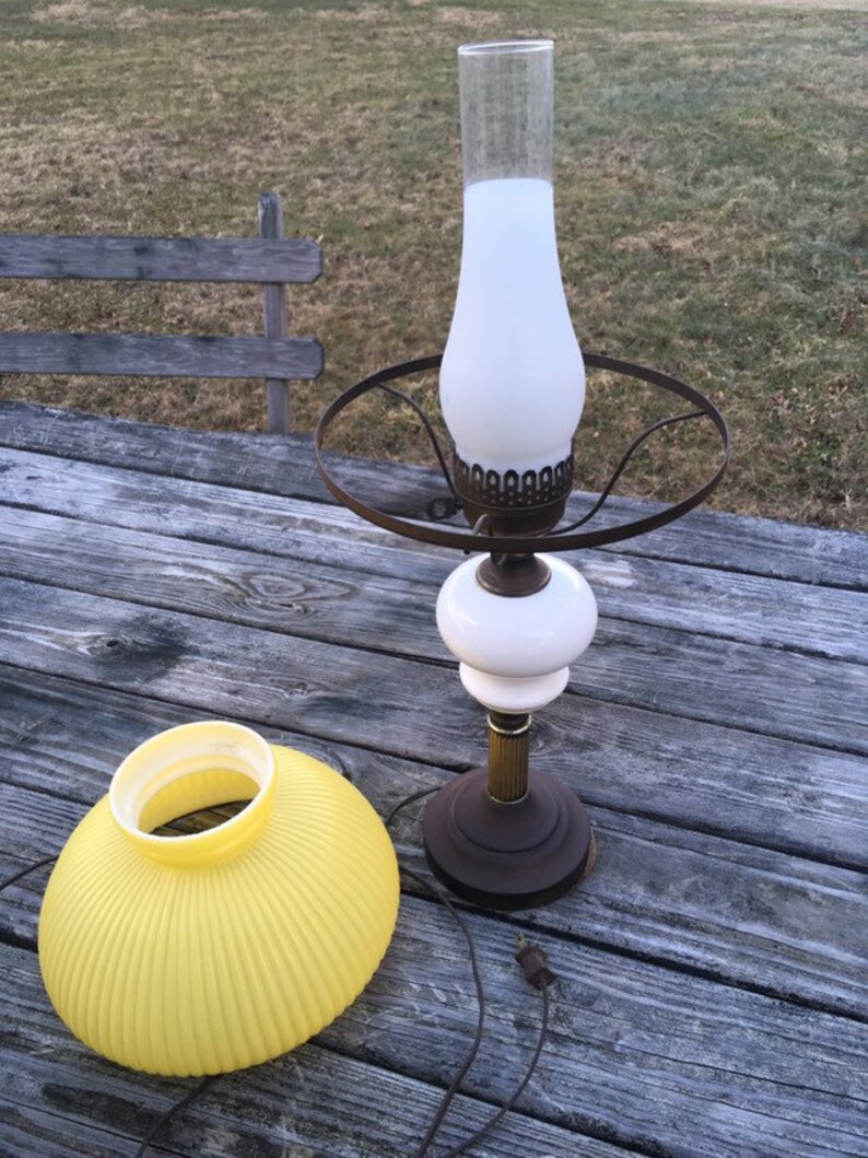 Hurricane Lamp Electric Brass and Porcelain Base Glass Shade Key Switch ...