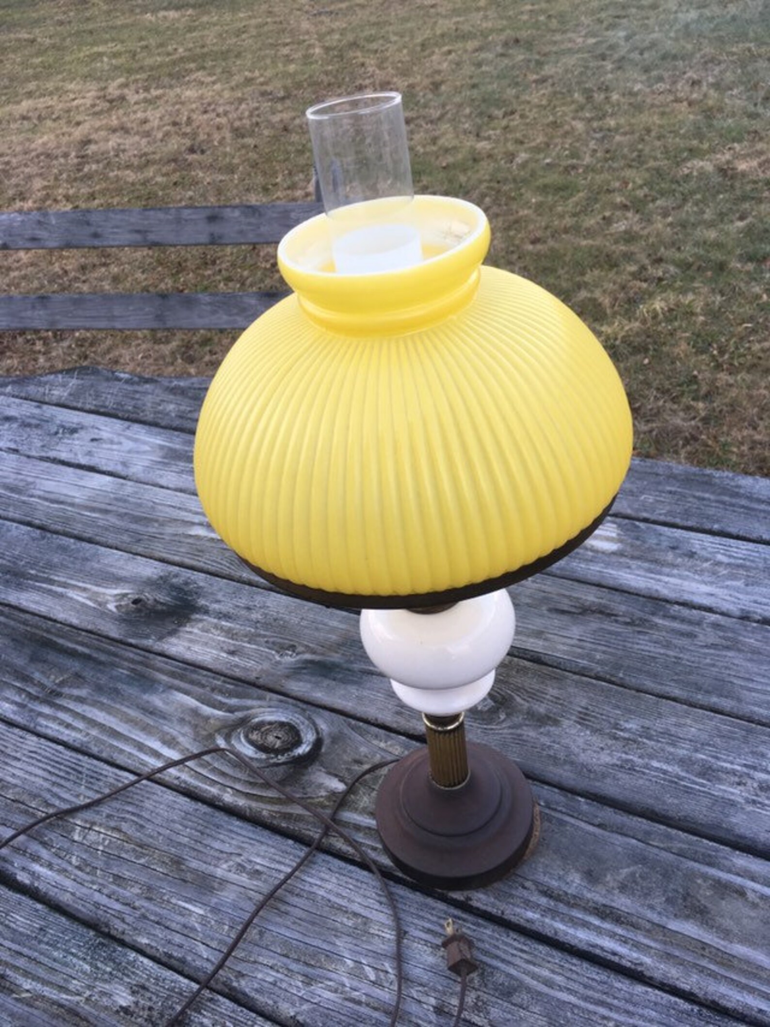 Hurricane Lamp Electric Brass and Porcelain Base Glass Shade Key Switch ...