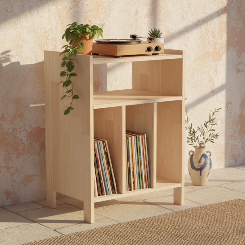 Solid Wood Turntable Stand & Vinyl Record Storage | Mid Century Modern ...