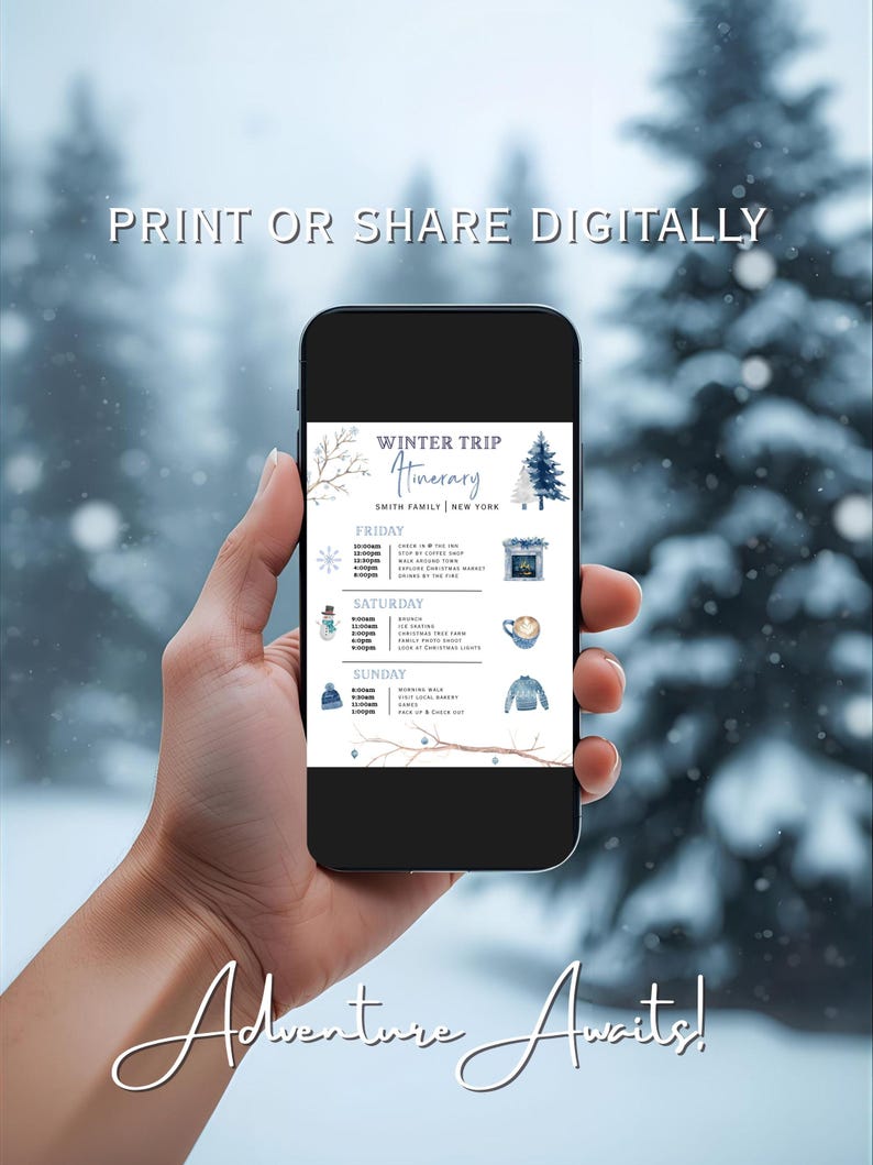 Winter Wonderland Trip Itinerary Template | Editable Canva Winter ...
