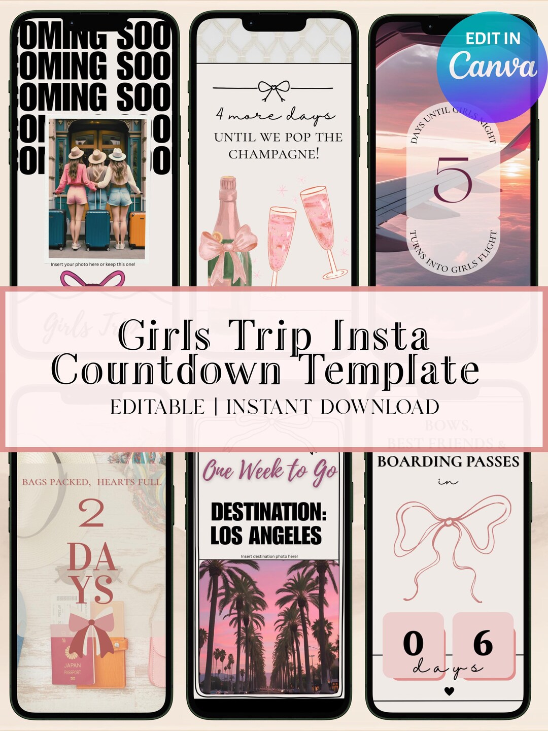 Girls Trip Instagram Countdown | 10 Canva Story Templates | Bright ...