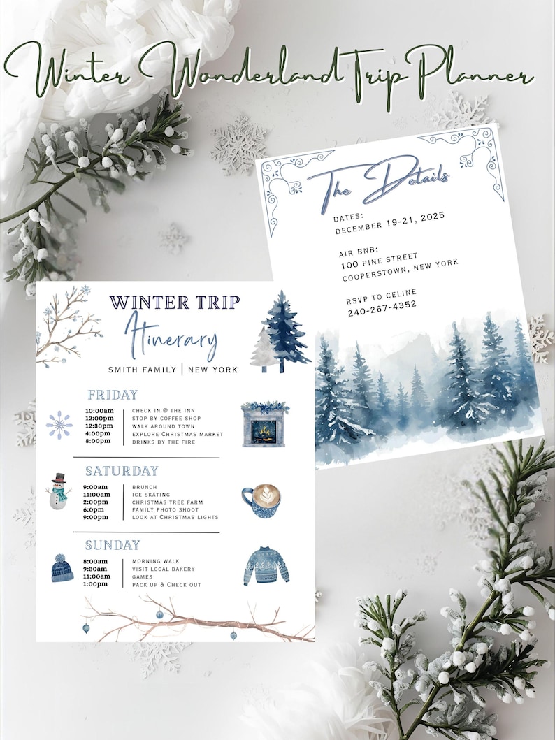Winter Wonderland Trip Itinerary Template | Editable Canva Winter ...