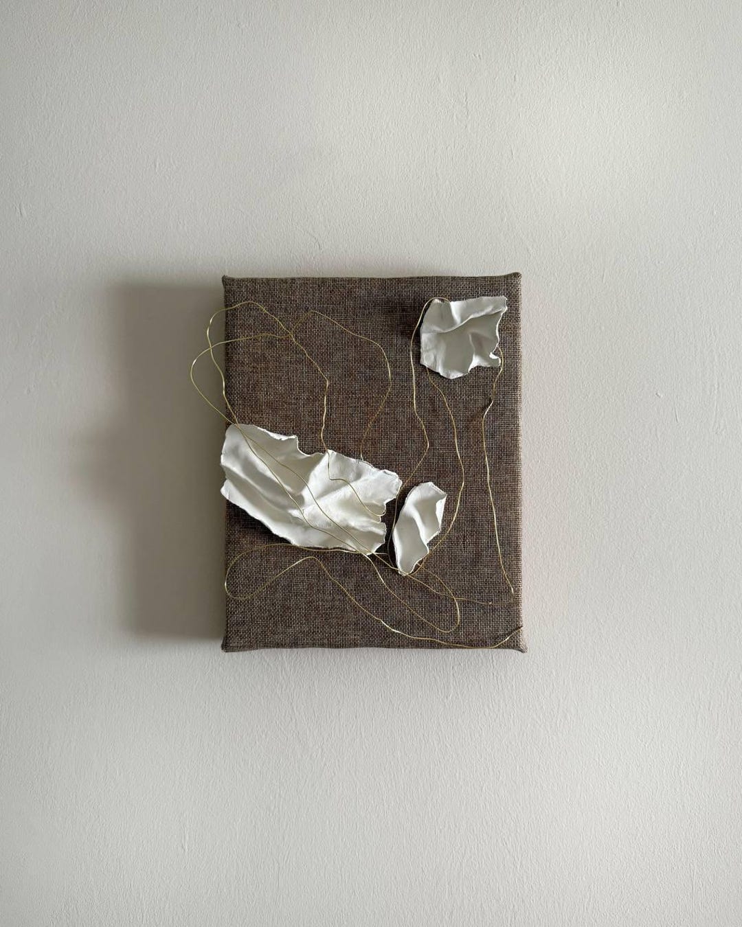 Handmade 3D Clay Wall Art on Linen With Gold Wire (9.5x12 In) - Etsy