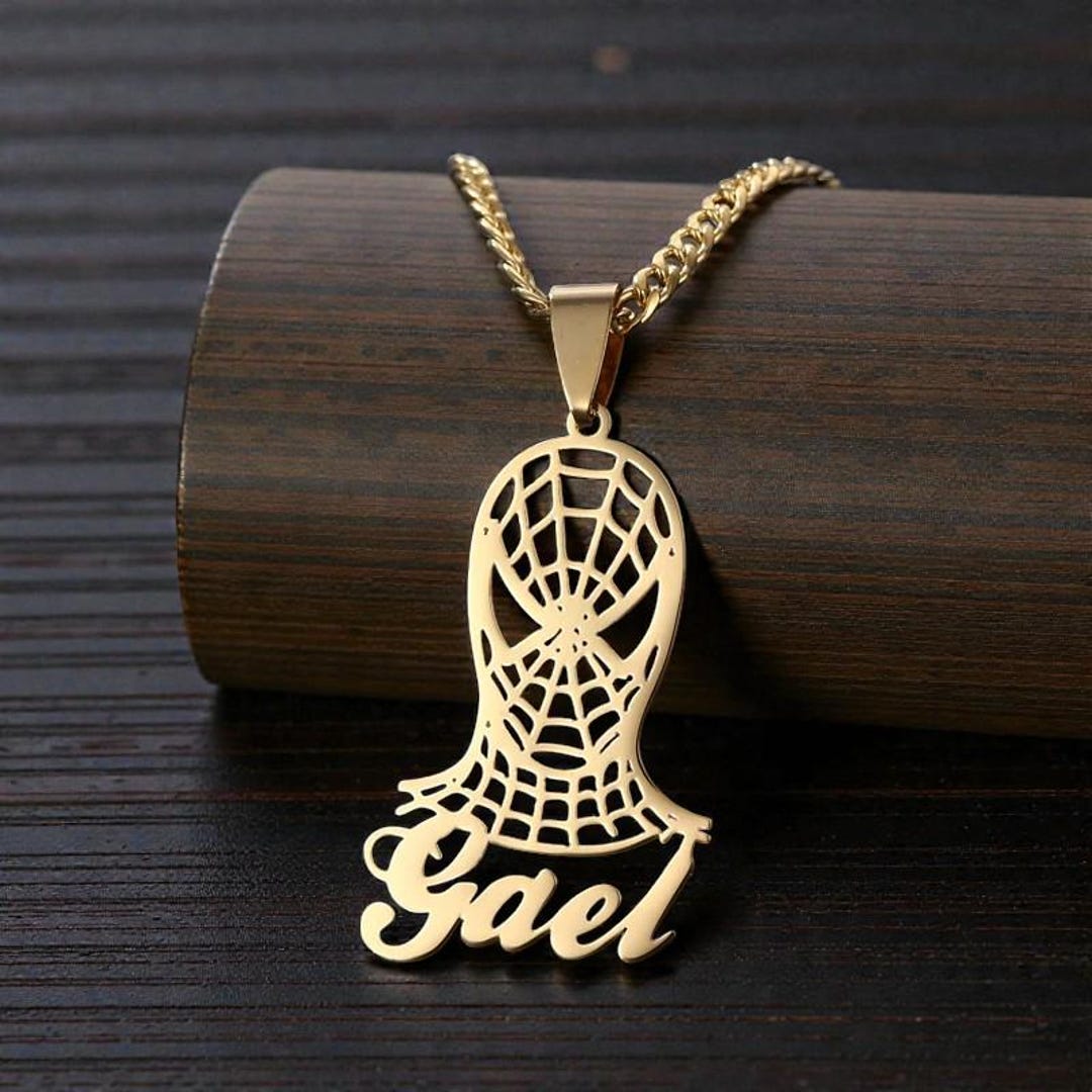 Personalized Spider-man Face Name Necklace, 18K Gold Plated - Etsy