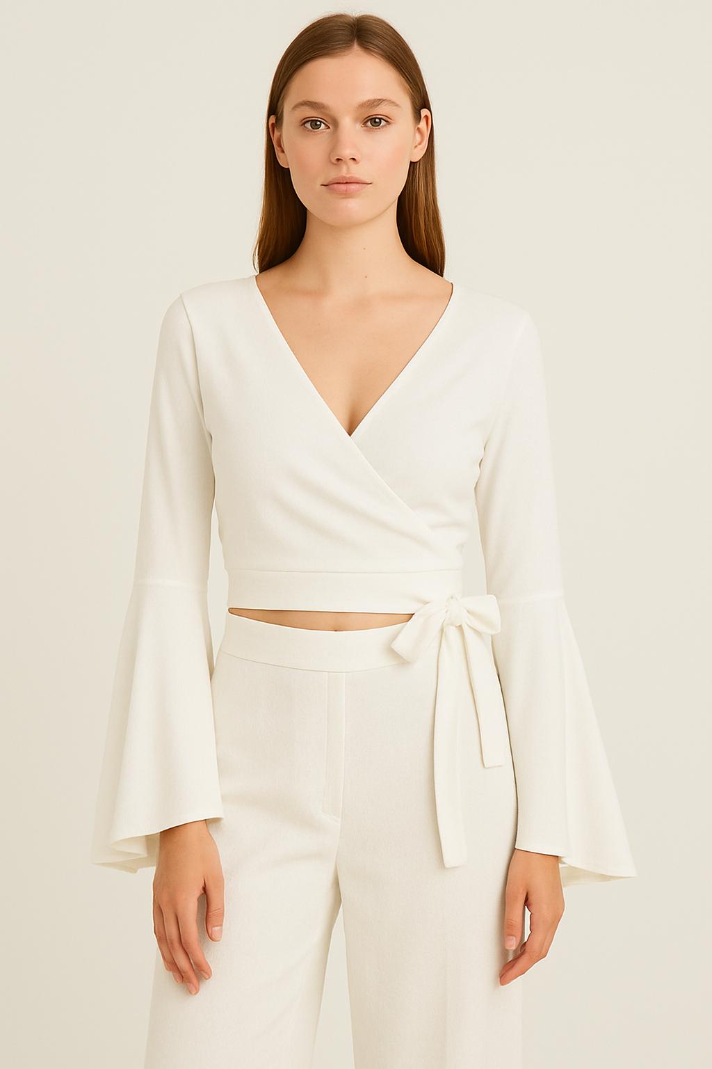 Wrap Crop Top Sewing Pattern PDF | Flared Sleeve Blouse | V-neck Tie ...