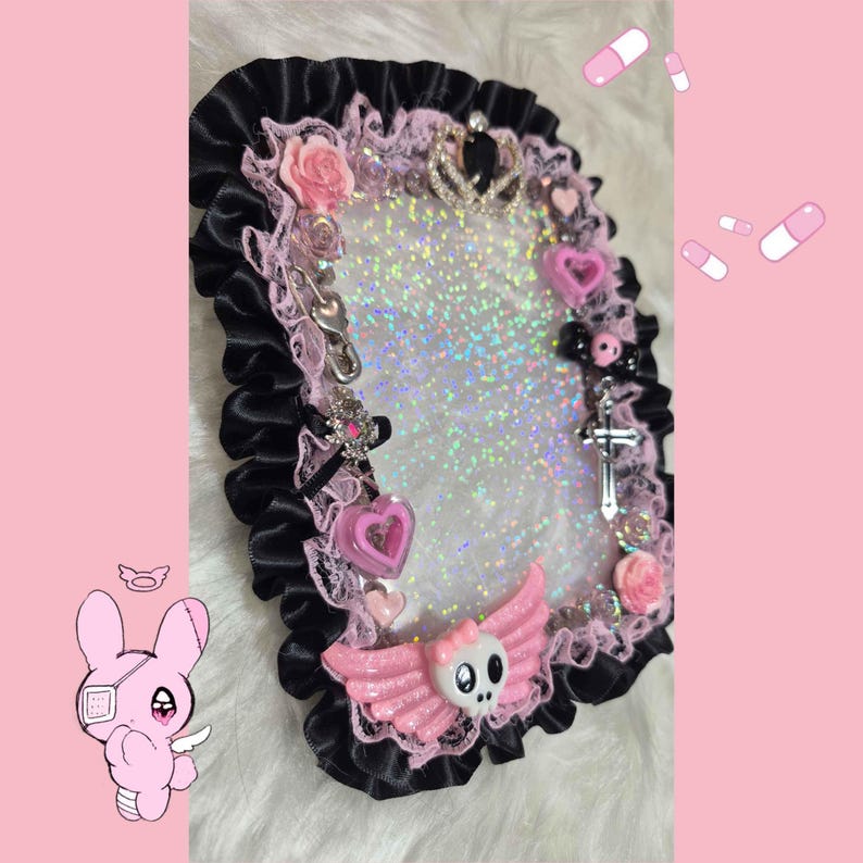 Decoden Lace Toploader | Black & Pink Menhera Theme Toploader | Kawaii ...