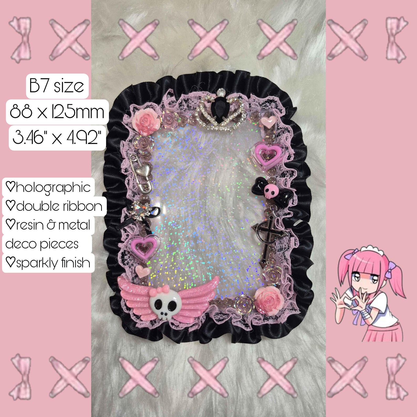 Decoden Lace Toploader | Black & Pink Menhera Theme Toploader | Kawaii ...