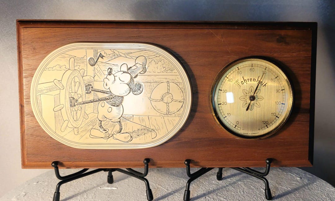 Vintage Disney Steamboat Willie Mickey Mouse Wooden Thermometer – Made ...