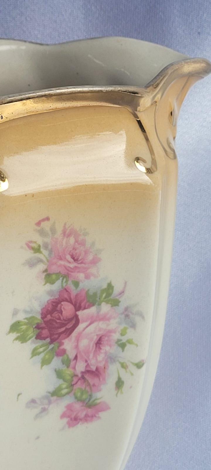 Antique Porcelain Floral Pitcher: Gold Gilt Roses & Violets, Early 20th ...