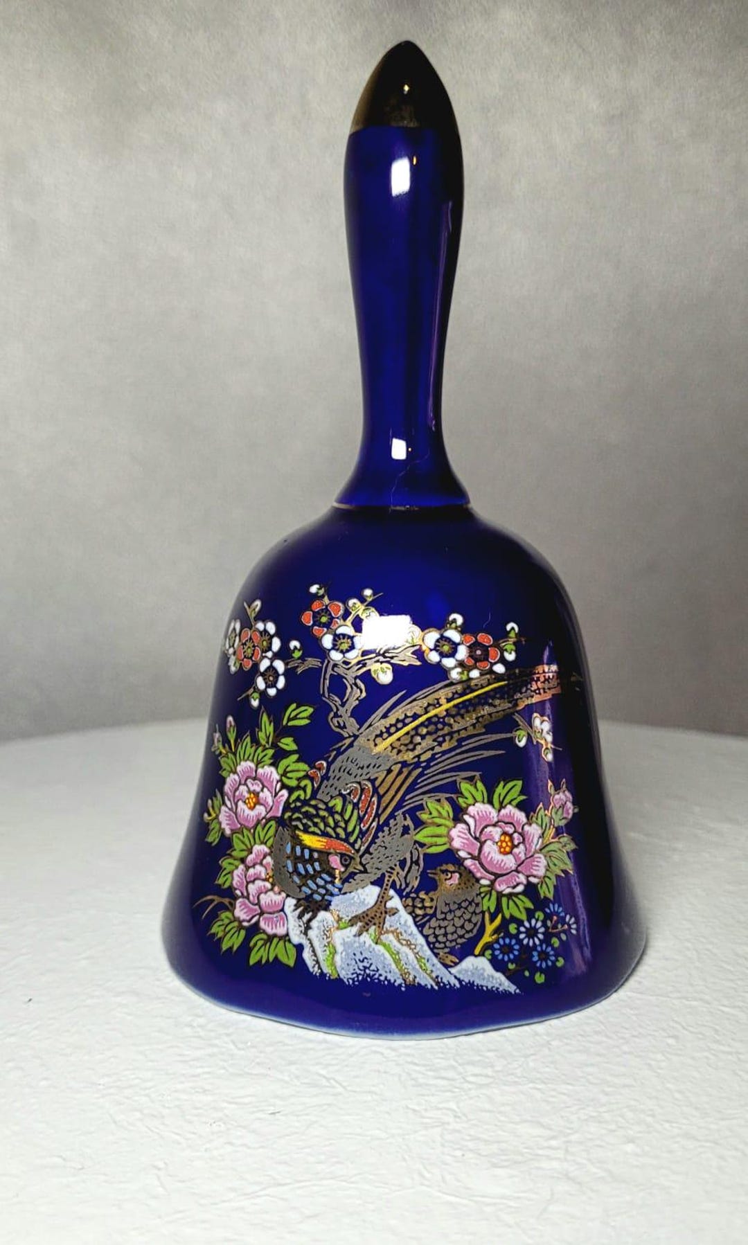 Vintage Japanese Porcelain Handbell: Cobalt Blue Phoenix & Floral - Etsy