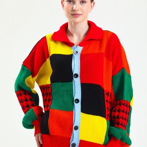 Chunky Wool Oversized Colorful Patchwork Knit Cardigan Sweater - Etsy