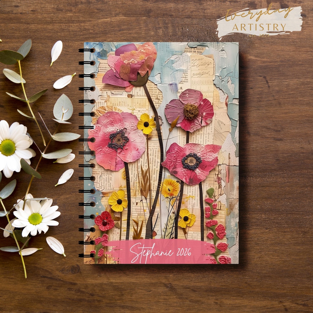 Personalized Floral Journal | Vintage Collage, Custom Name Spiral ...