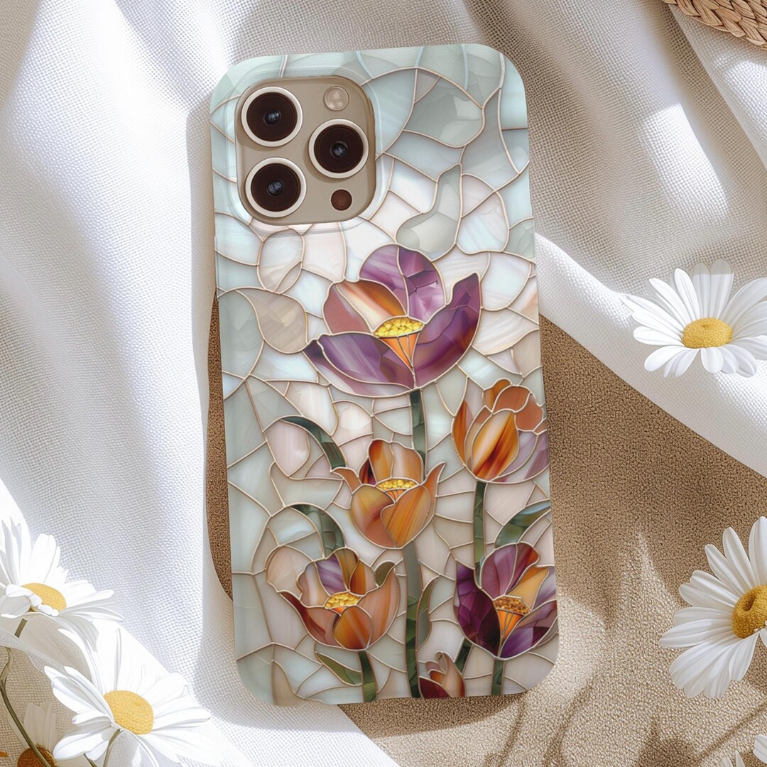 Stained Glass Tulip Phone Case: Art Nouveau Floral for iPhone & Galaxy ...