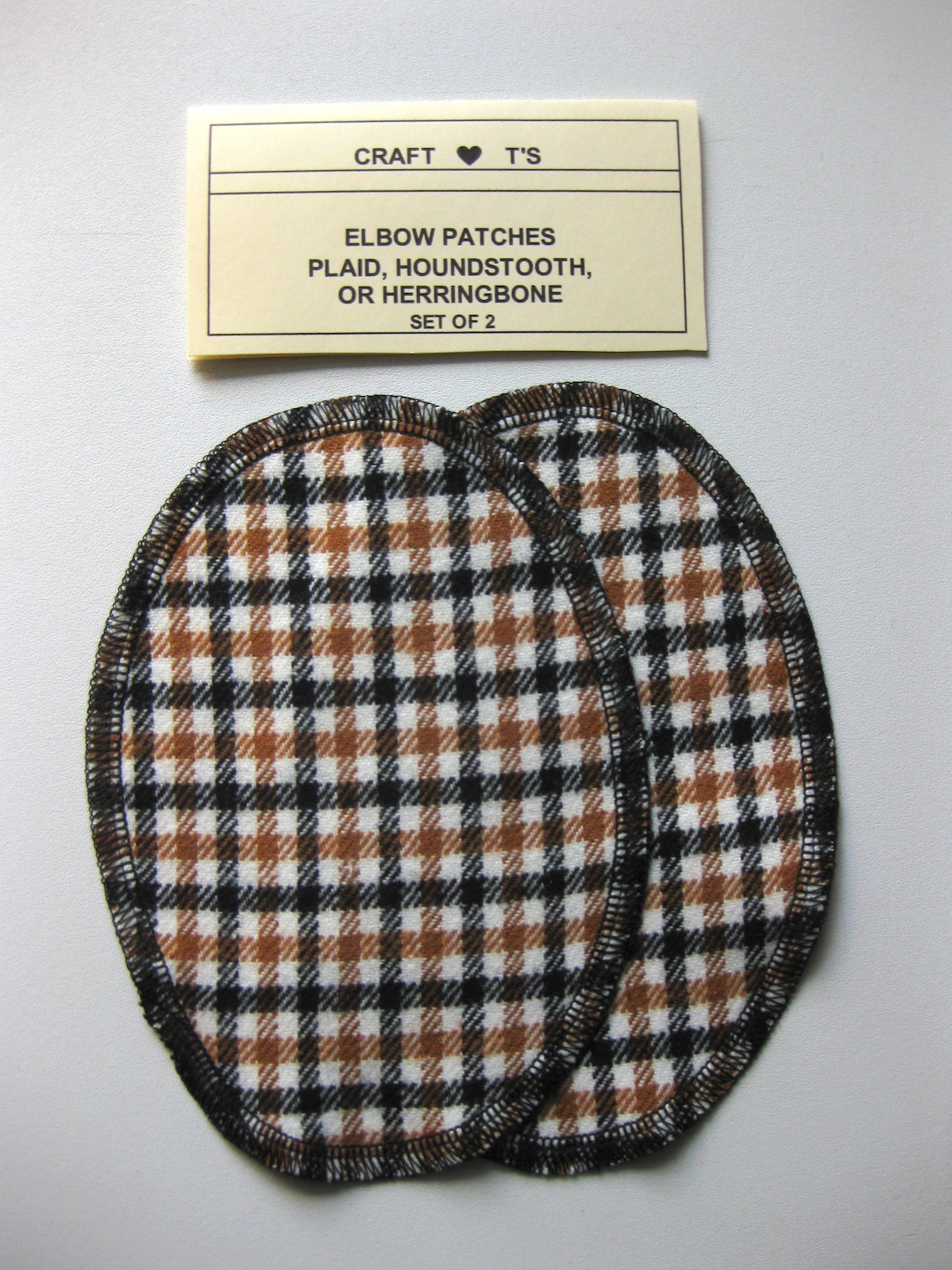 Elbow Patches - Black, Rust Brown and Cream Plaid Cotton Flannel - Set ...