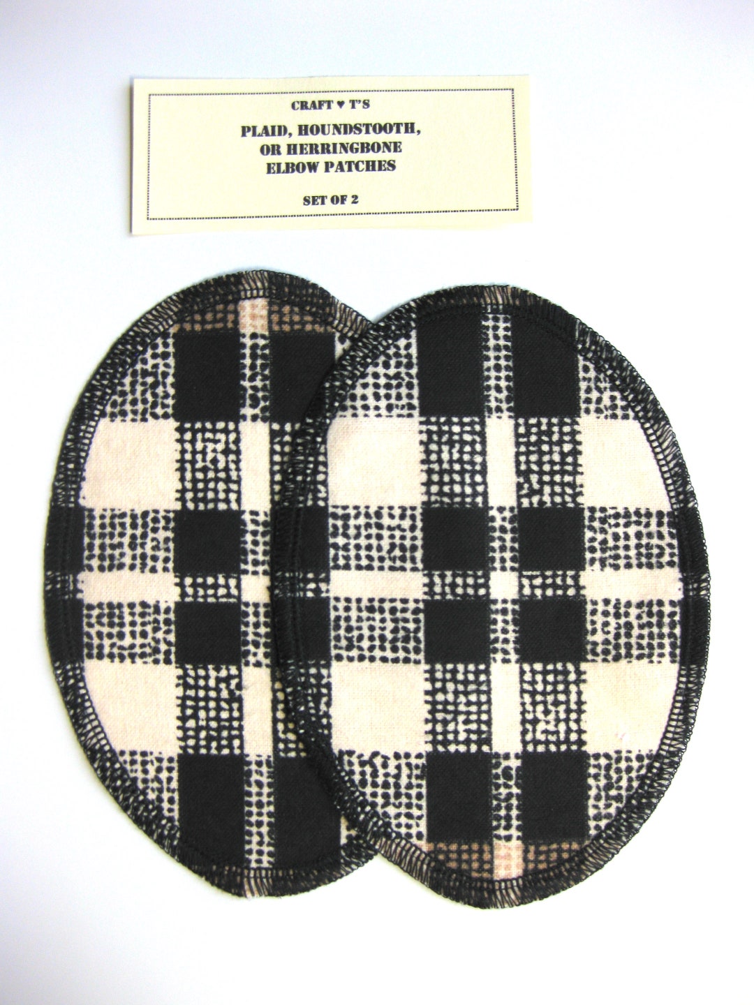 Elbow Patches - Black and Cream Plaid Cotton Flannel - Set of 2 - Etsy