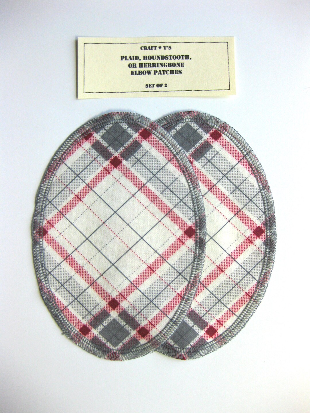 Elbow Patches - Gray Red and Cream Diagonal Plaid Flannel - Set of 2 - Etsy