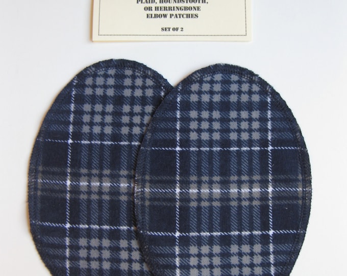 Elbow Patches Navy Blue Plaid Cotton Set of 2 | Etsy
