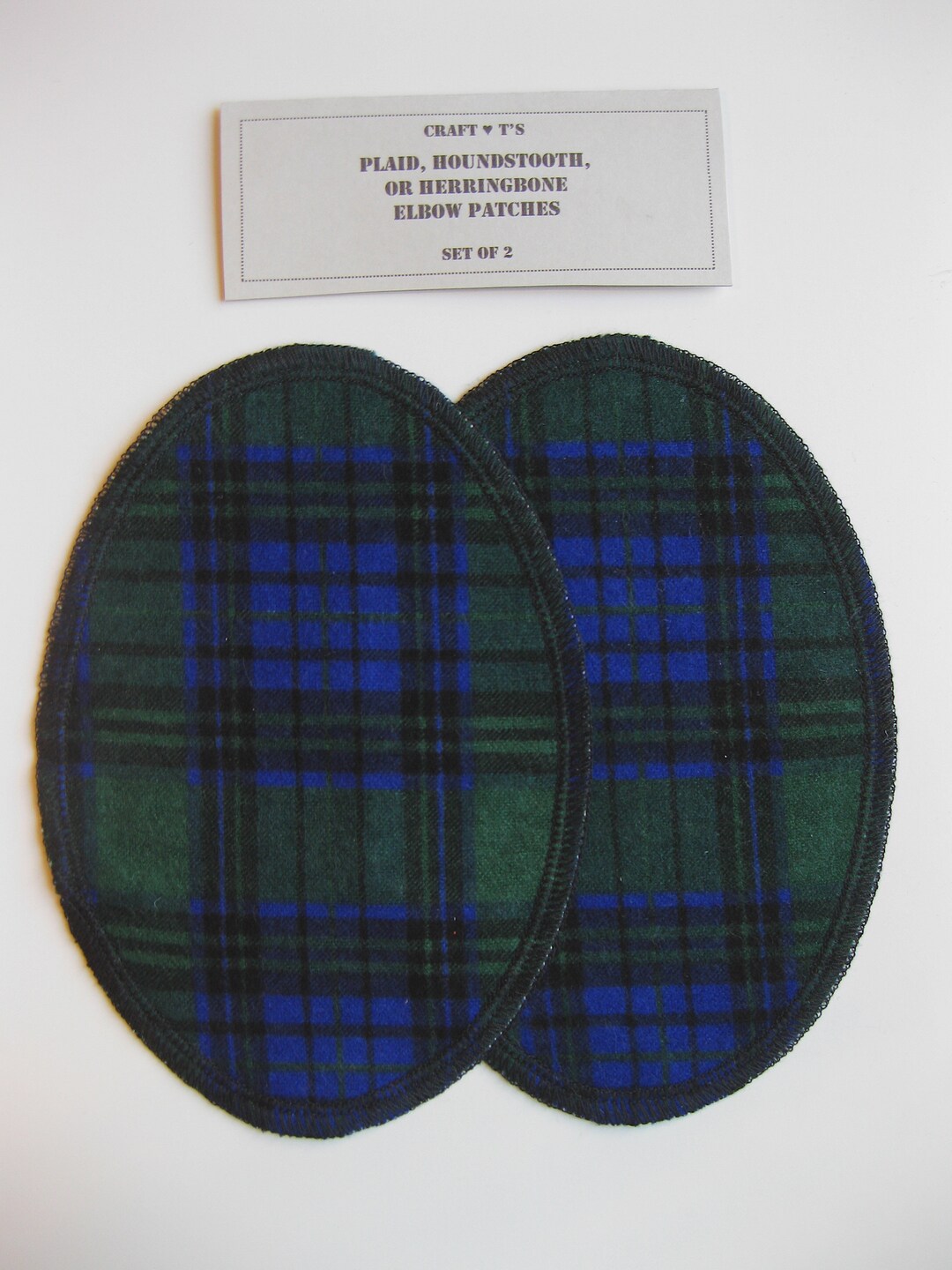 Elbow Patches - Blue, Green and Black Tartan Plaid Flannel - Set of 2 ...