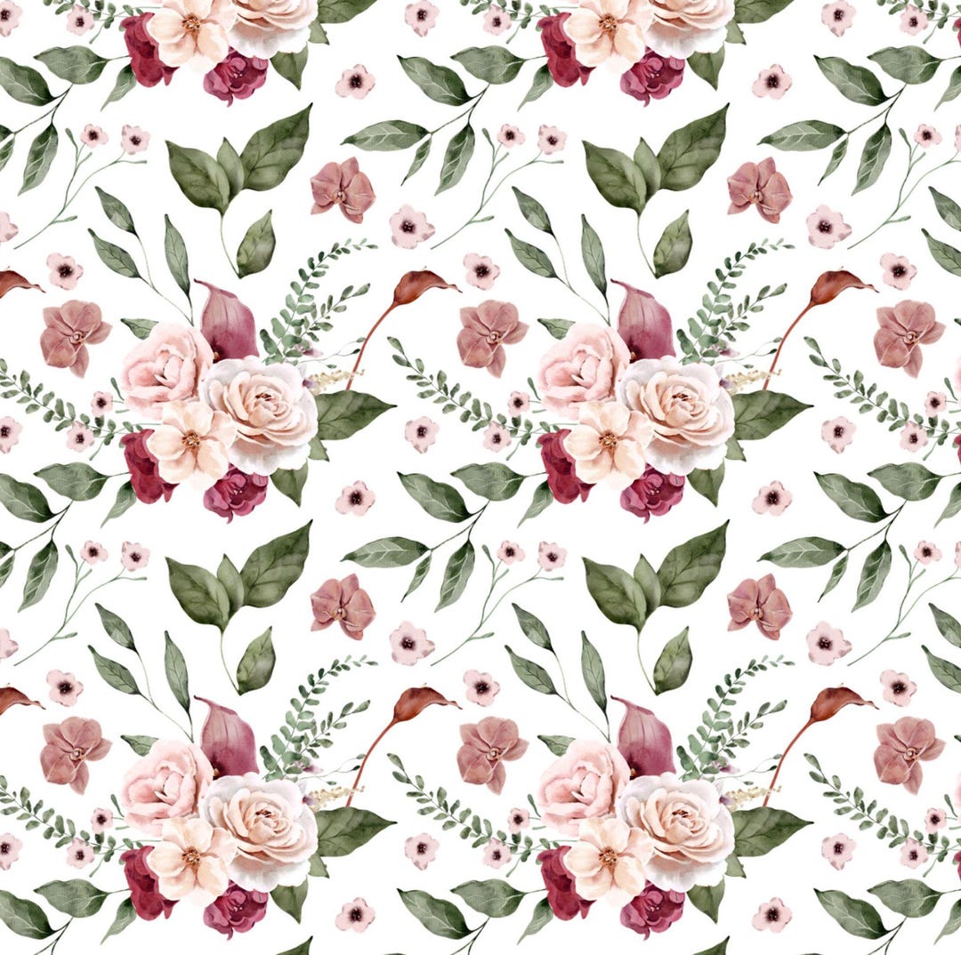 Floral Cotton Fabric - Botanical Print Material for Sewing, Crafting ...