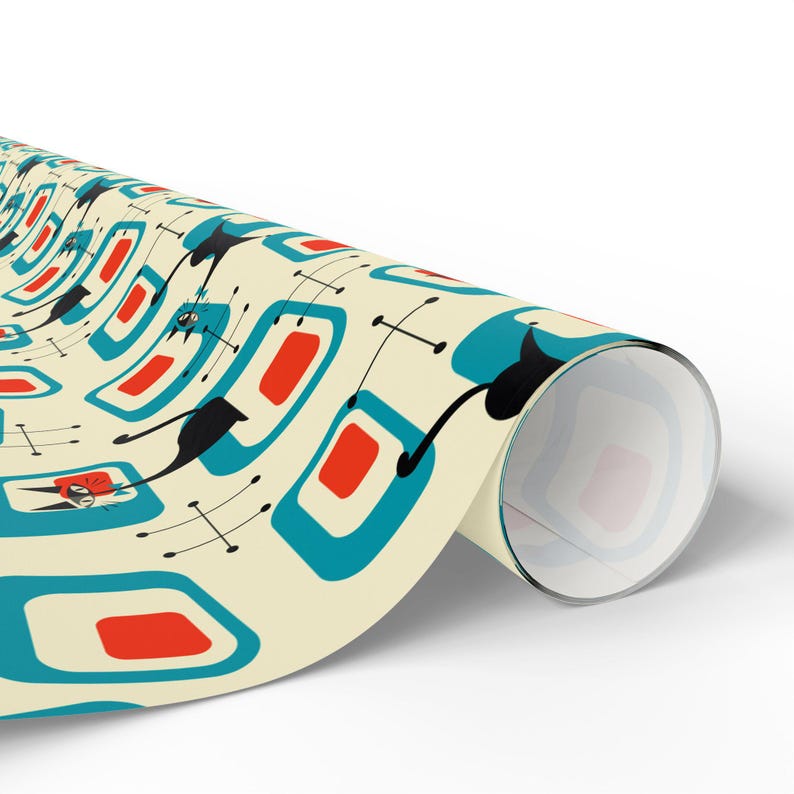 Cat Wrapping Paper, Mid Century Modern, Retro Atomic Design - Etsy
