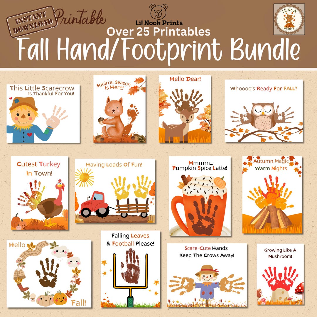 Fall Handprint & Footprint Art Bundle | Autumn Kids Craft Printable ...
